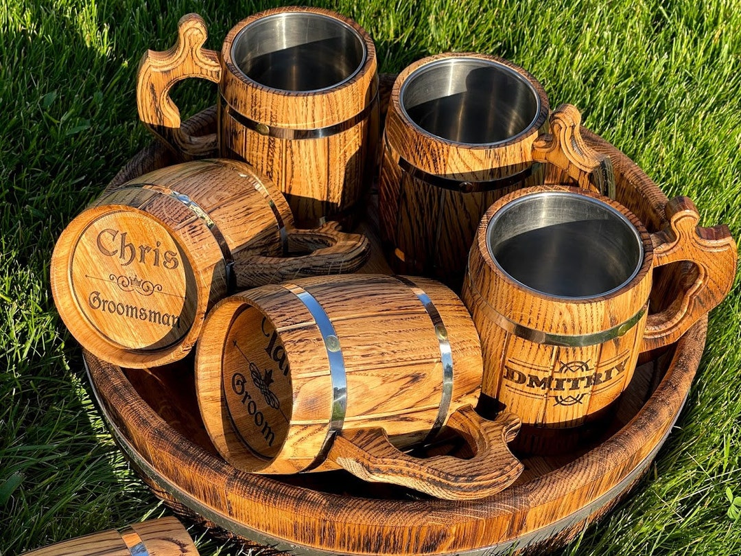 Personalized Wooden Beer Mugs Set–viking Tankard With Oak Tray–custom ...