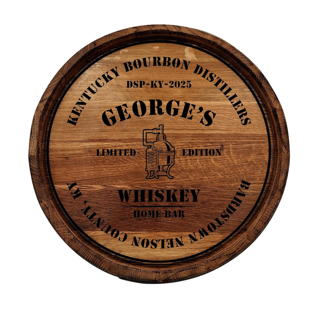 Personalized Oak Whiskey Barrel Head Sign, Custom Wood Wine Barrel Lid ...