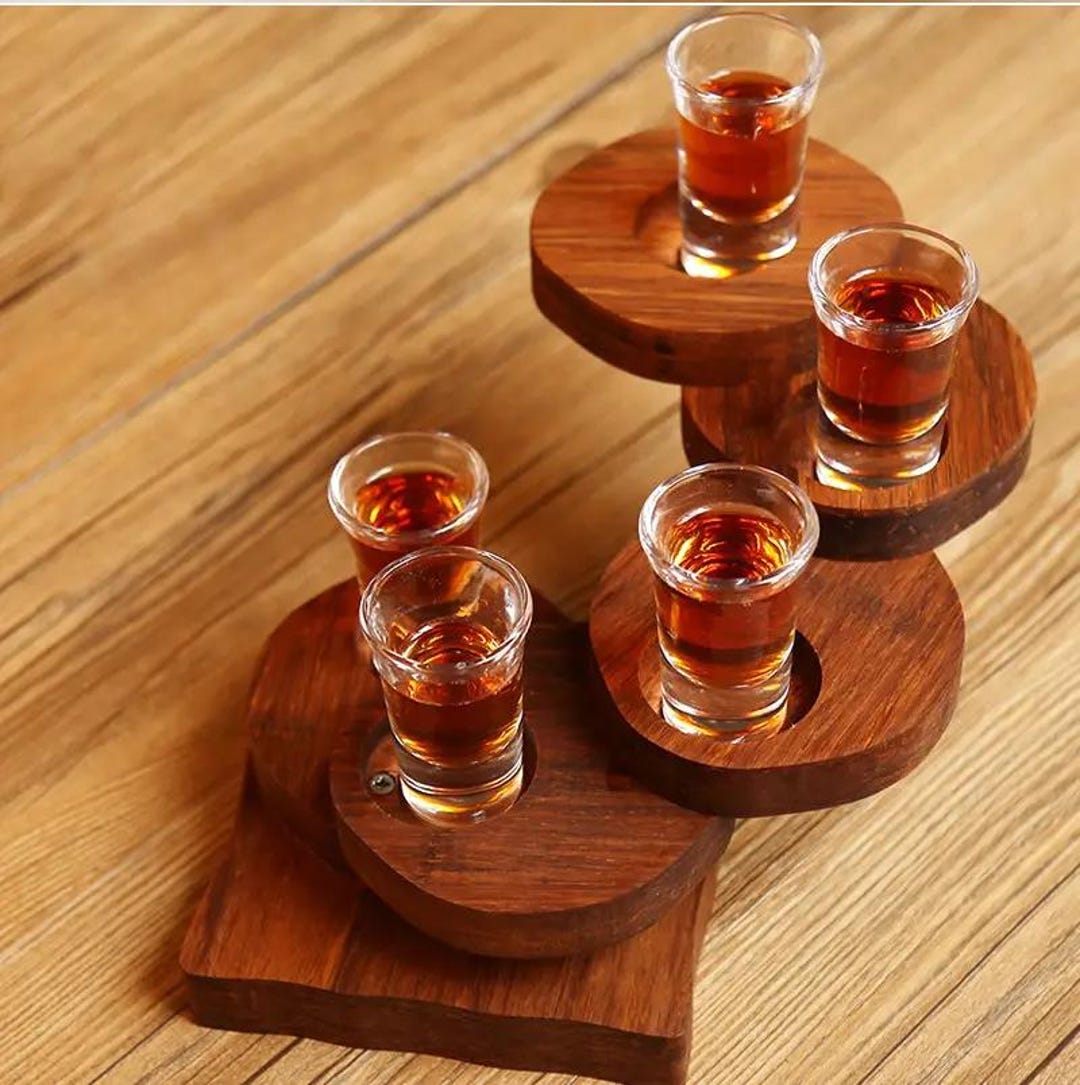 Rustic Wooden Shot Glass Holder for 5–whiskey Vodka Tequila Tasting ...