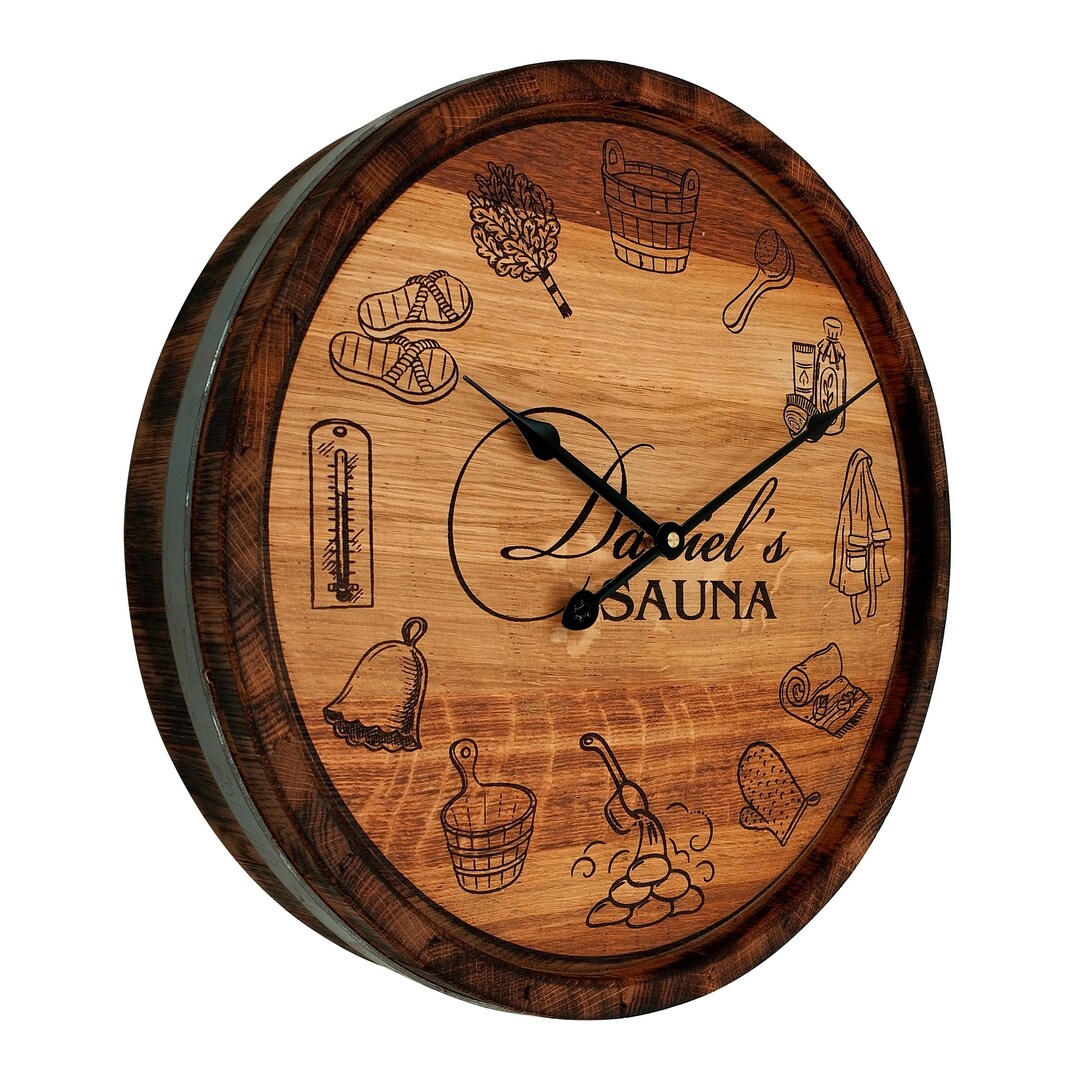 Personalised Sauna Whiskey Barrel Wall Clock, Vintage Whiskey Barrel ...