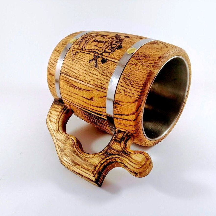 Oak Tankard Gift for Him Engraved Wooden Beer Barrel Mug - Etsy
