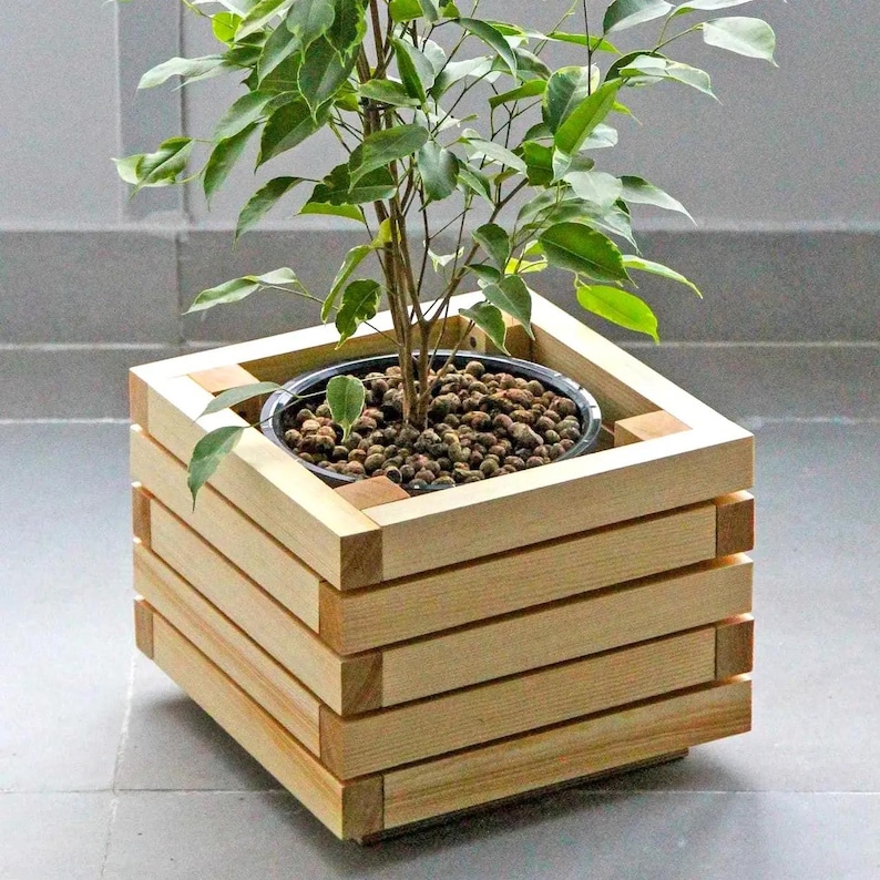 Custom Wooden Planter Box – Rustic Handmade Cachepot, Square Wooden ...
