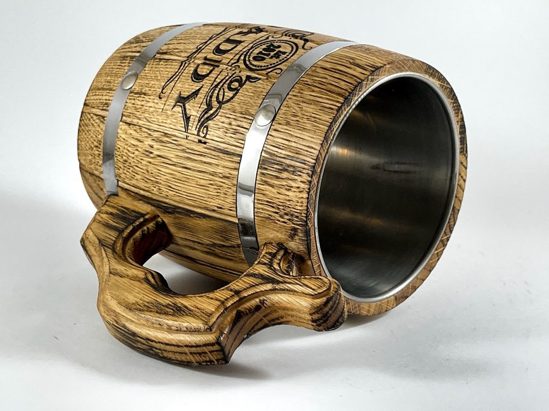 Wooden Barrel Mug, Oak Tankard 0.5 L Gift for Him-boyfriend-dad ...