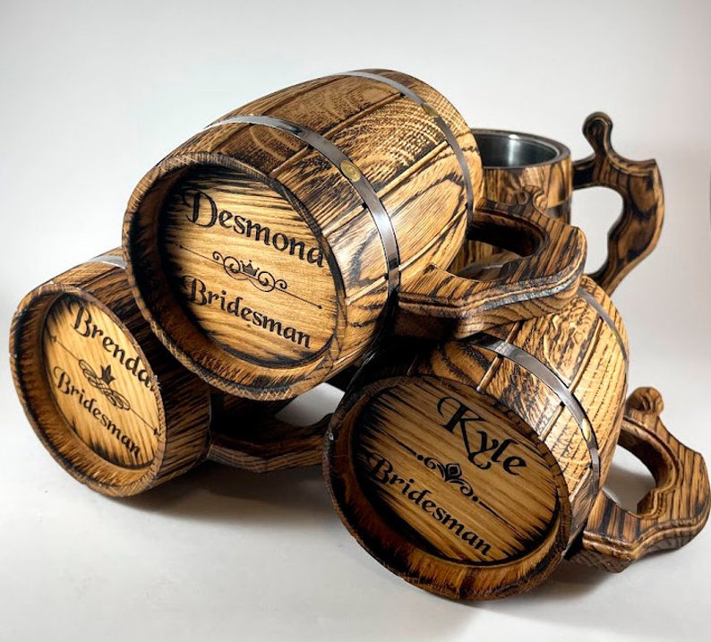 Wedding Party Gifts, Set of 3, 4, 6 Wooden Beer Mugs With Oak Tray ...