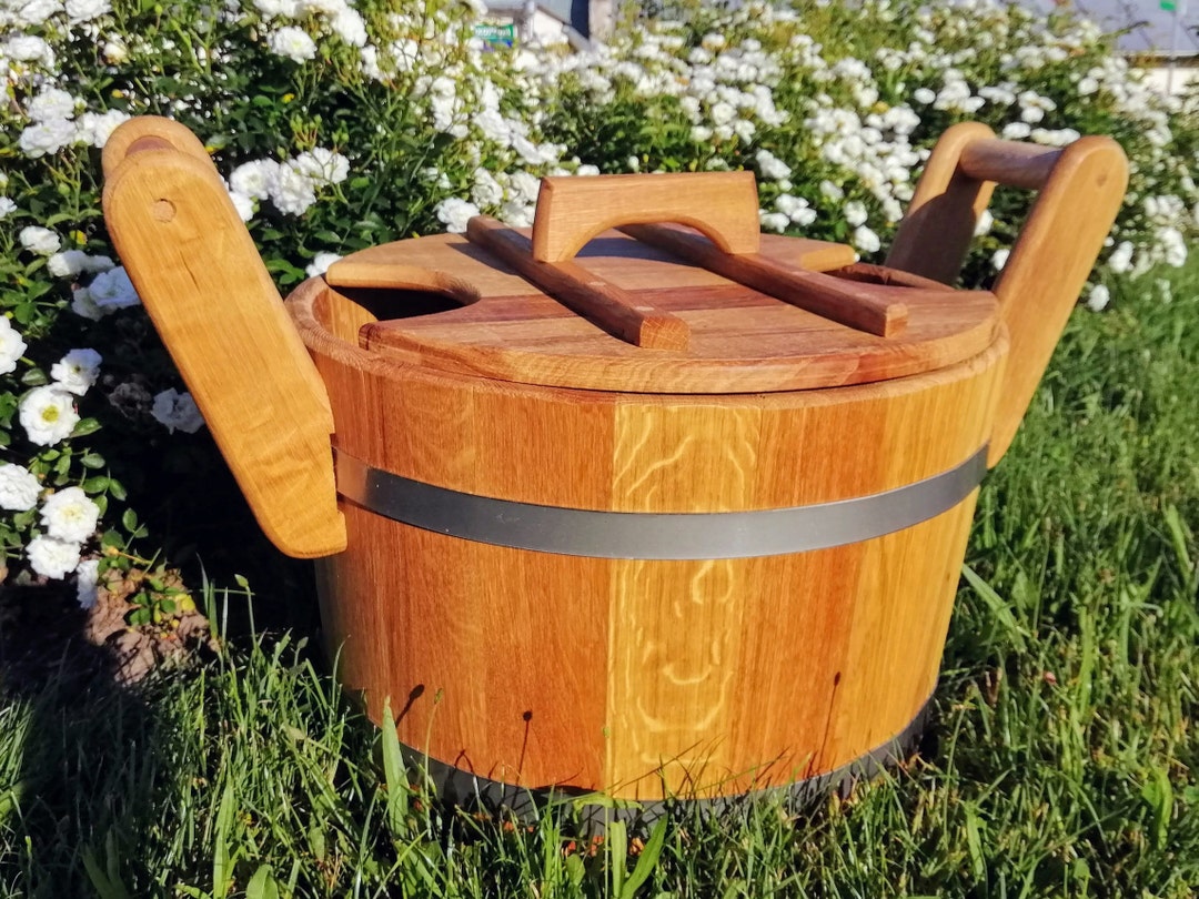 Wooden Oak Steamer 25L, Wood Bucket With Lid for Steaming Brooms Water ...