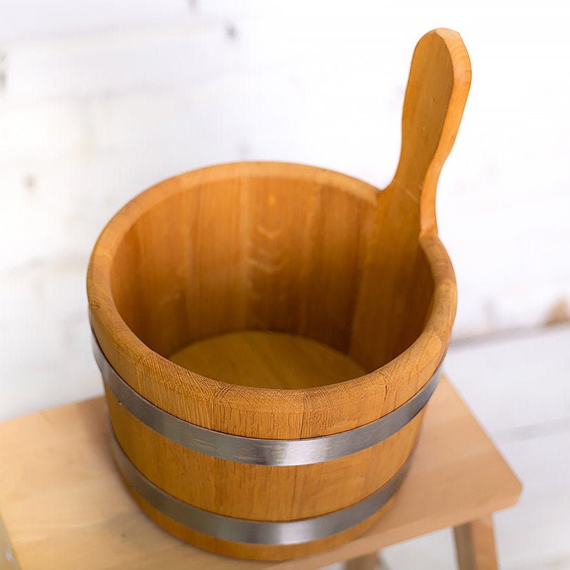 Wooden Sauna Bucket 3-5 L and Ladle, Sauna Accessories, Handmade Wood ...