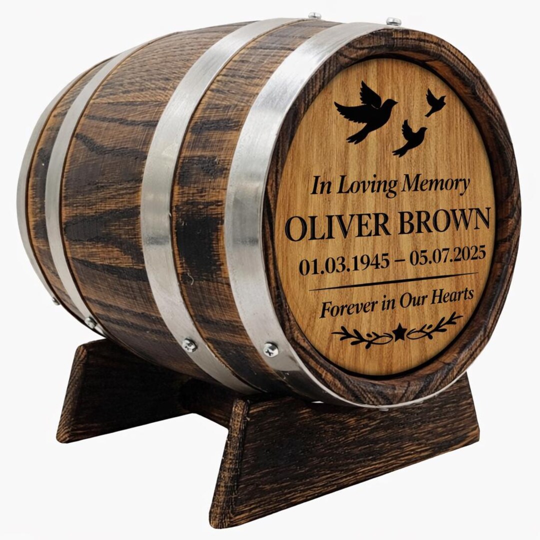 Personalized Whiskey Barrel Urn for Human Ashes, Wooden Funeral Urn ...