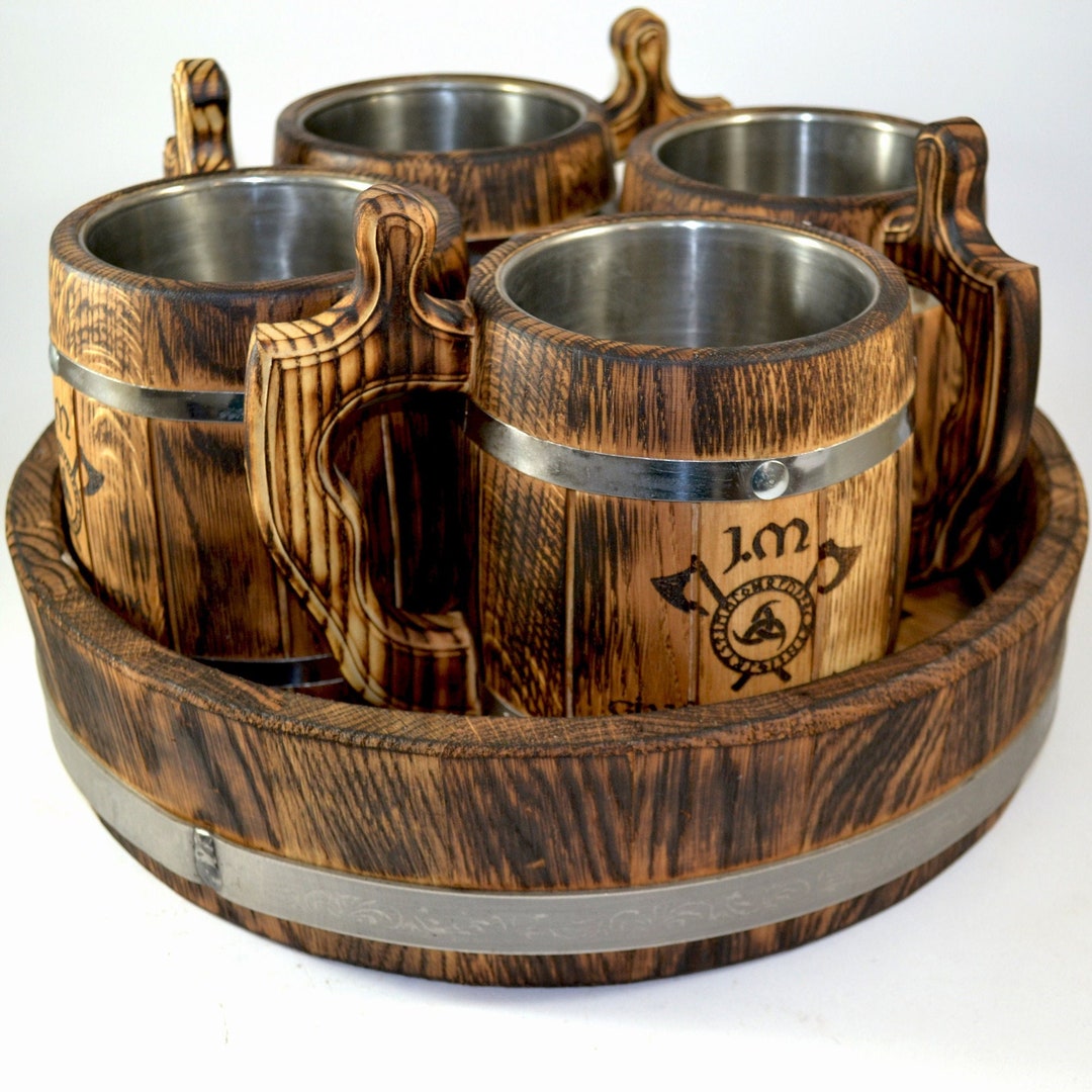 Wooden Beer Stein,tavern Mug, Beer Mug,vintage Decor,wooden Mug Set ...