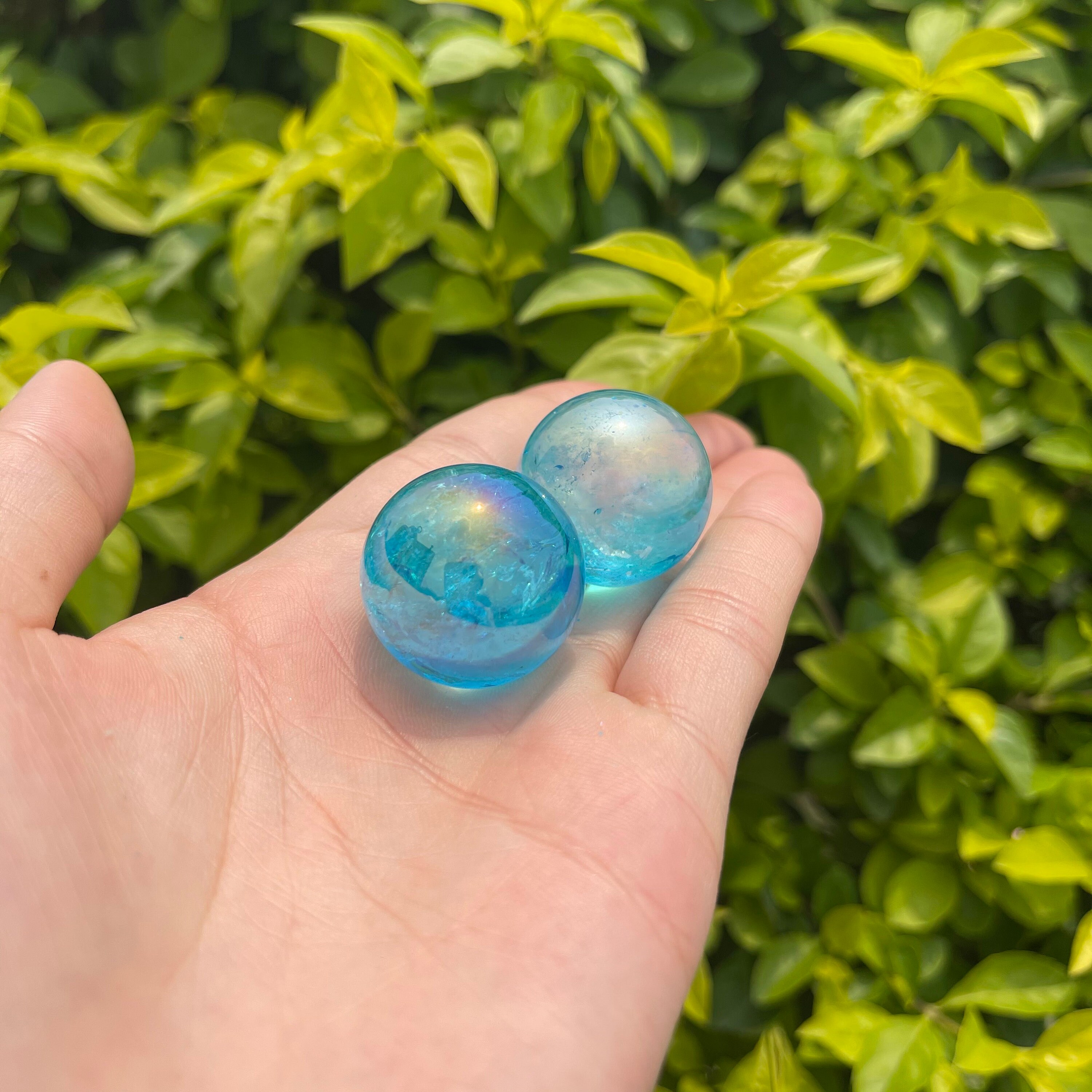 Aura Rainbow Quartz Sphere Blue Aura Quartz Sphere Crystal - Etsy