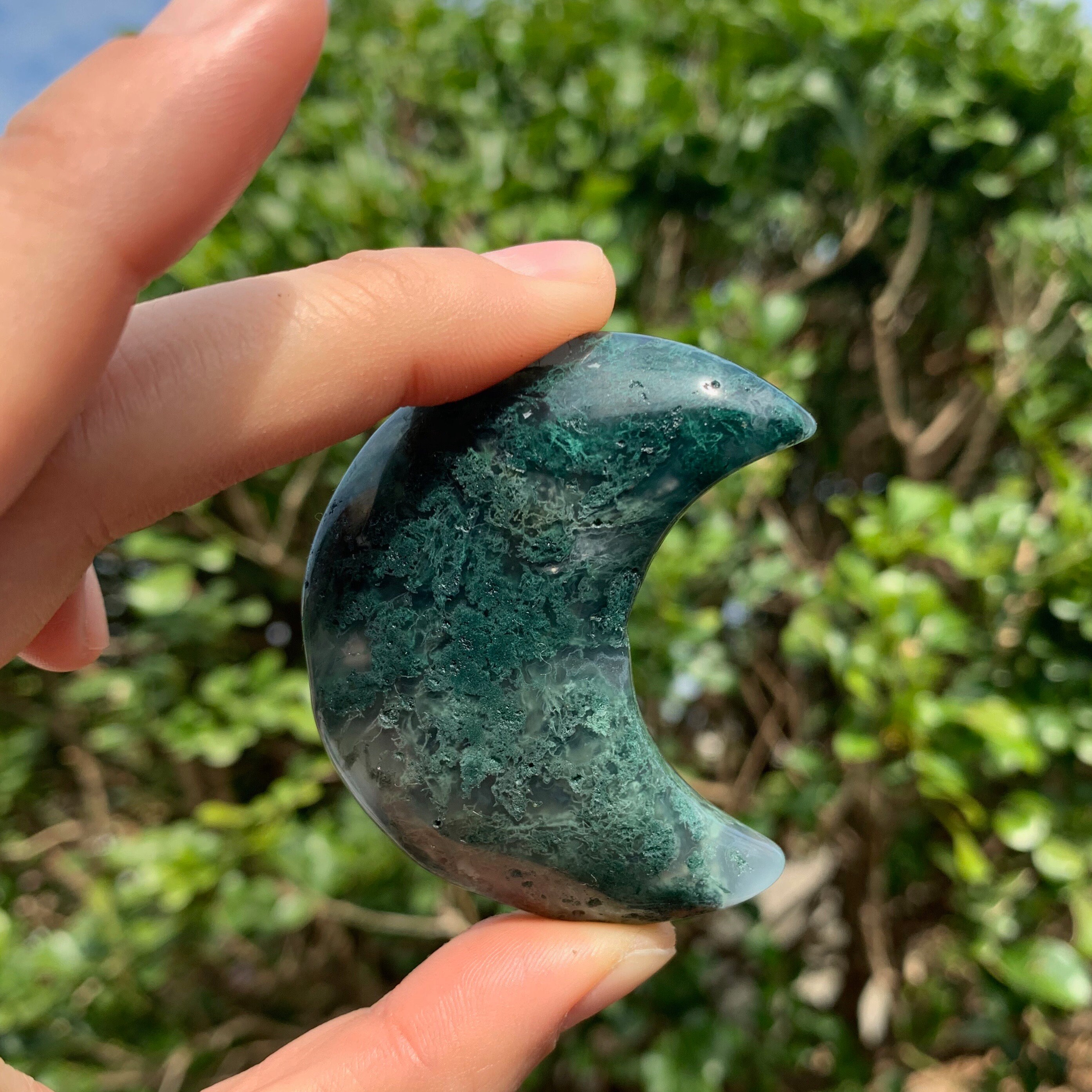 Natural Moss Agate Moon Crescent Moss Agate Healing Crystal | Etsy