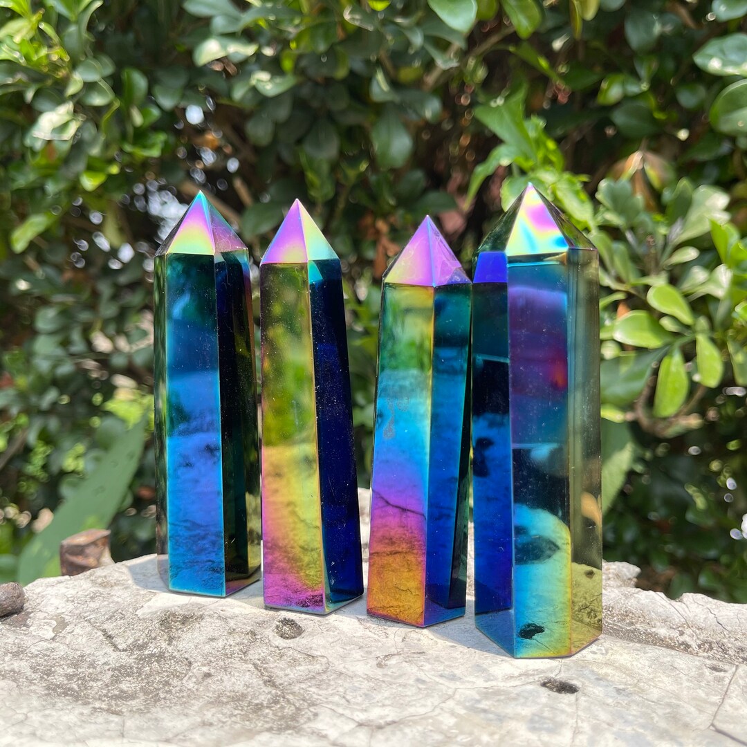 Titanium Aura Quartz Tower Titanium Rainbow Quartz Obelisk Aura Crystal Point Healing