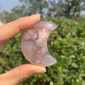 Flower Agate Moon, Crescent Cherry Blossom Agate, Crystal Quartz Moon ...