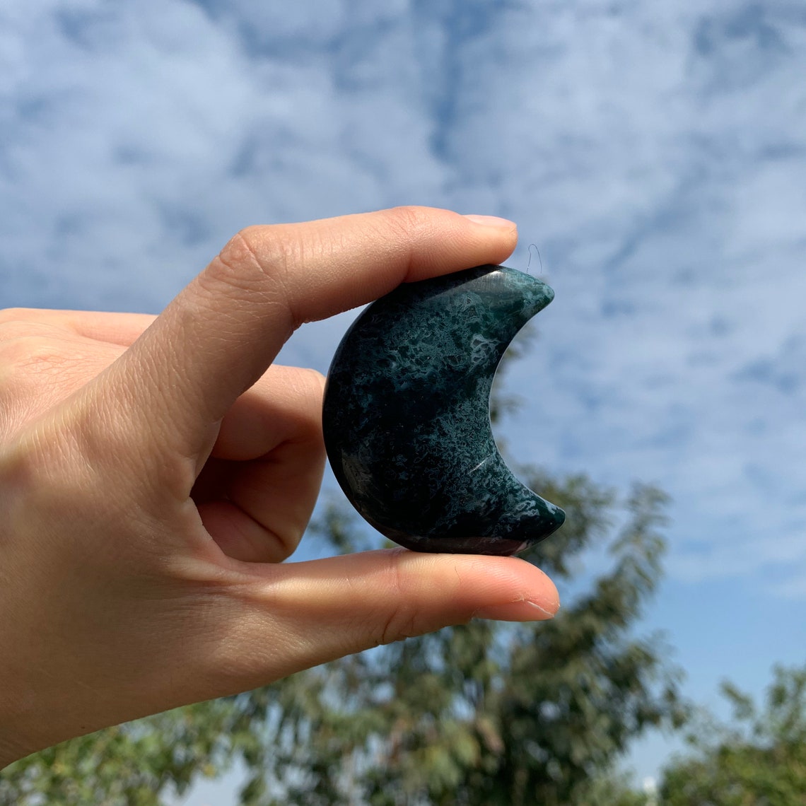 Natural Moss Agate Moon Crescent Moss Agate Healing Crystal | Etsy