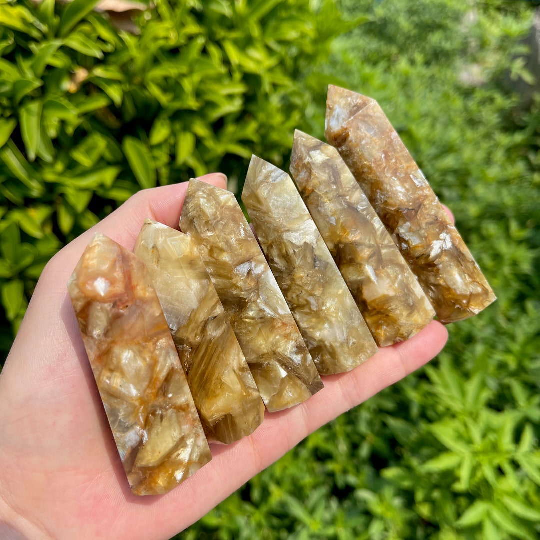 Golden Mica Tower Gold Flash Lepidolite Tower Crystal Tower - Etsy