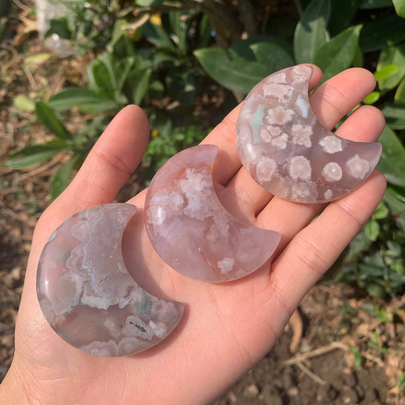 Flower Agate Moon Crescent Cherry Blossom Agate Crystal - Etsy