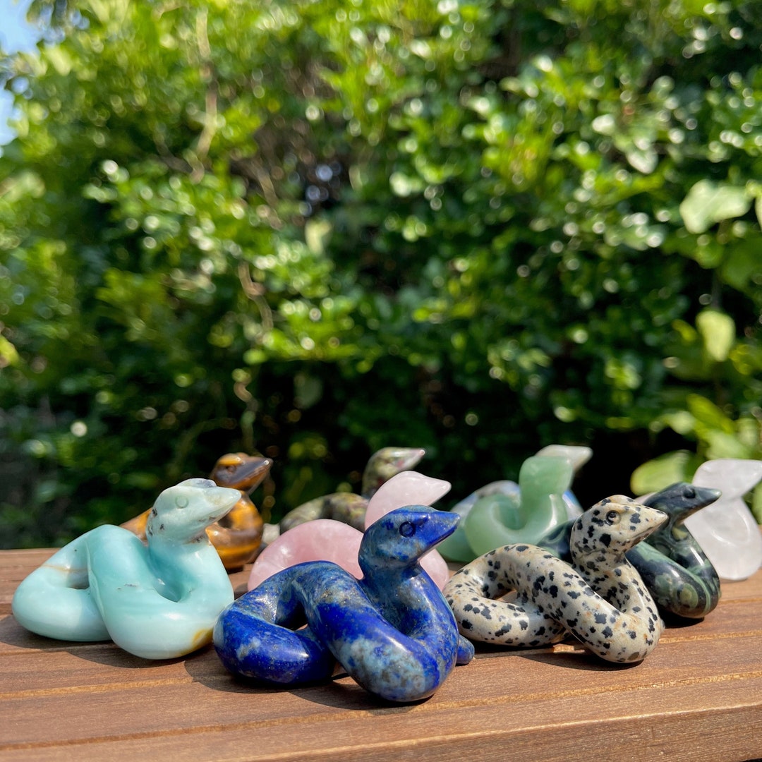 2 Gemstone Snake, Crystal Snake Figurine, Crystal Animal Carving ...