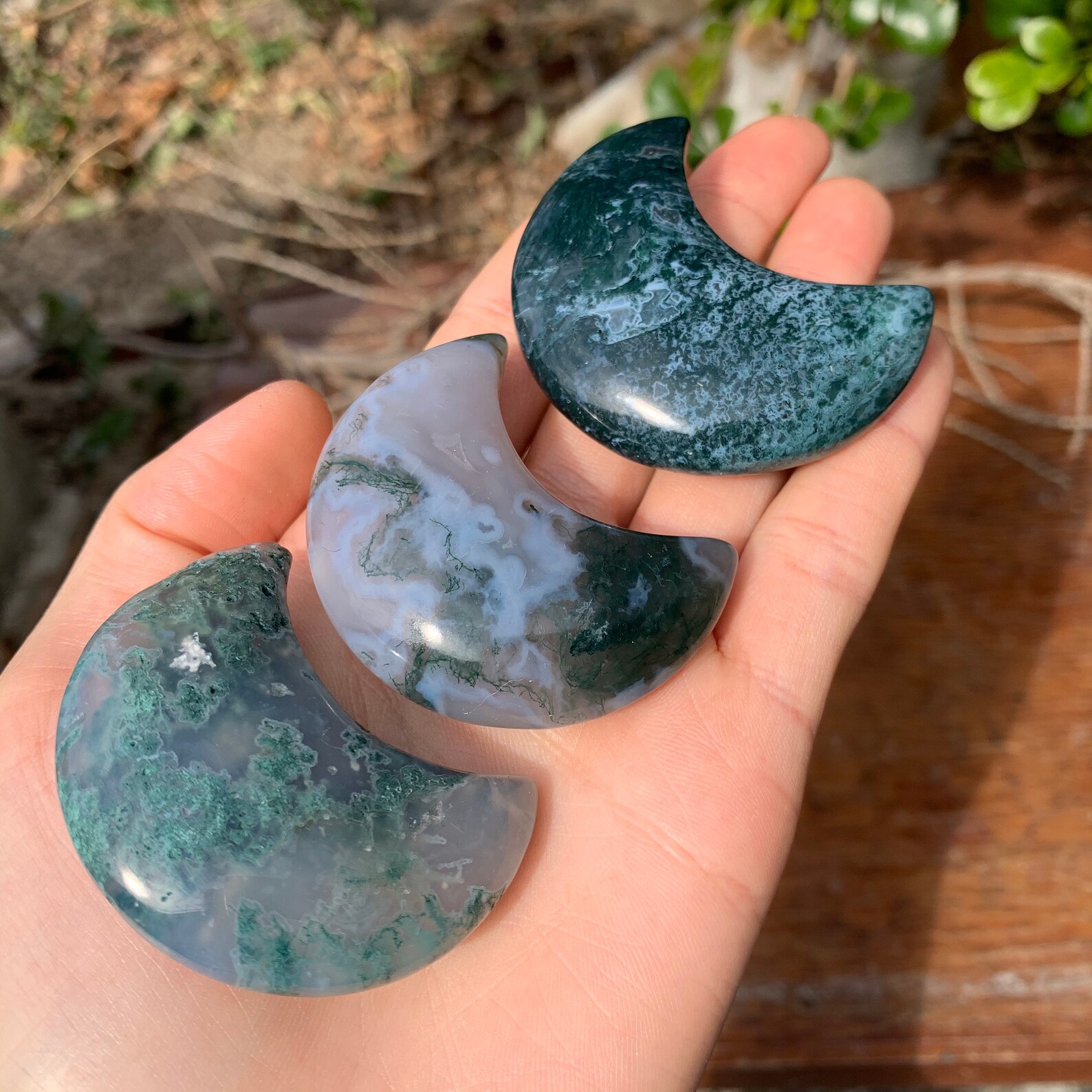 Natural Moss Agate Moon Crescent Moss Agate Healing Crystal | Etsy