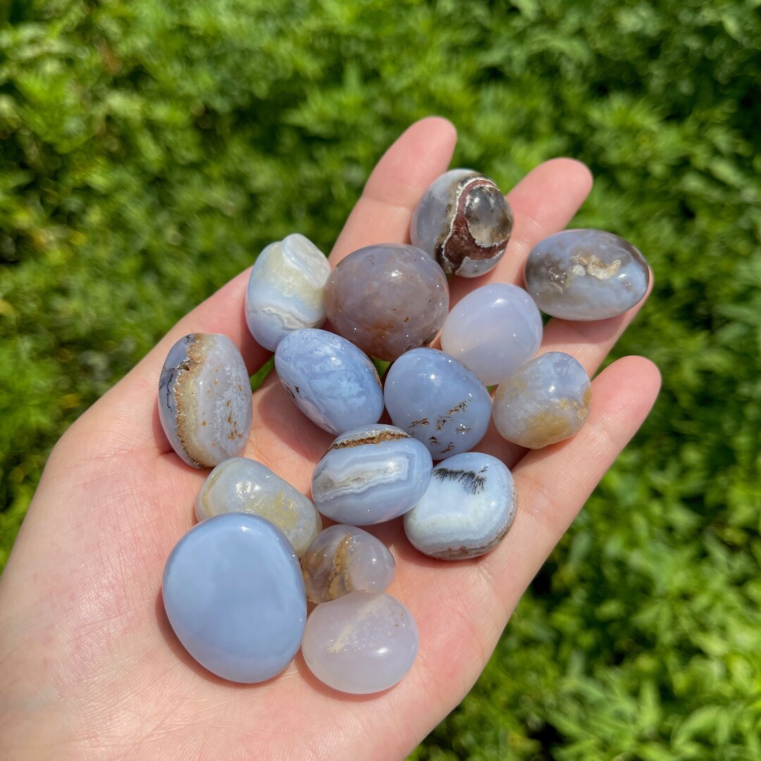 Genuine Blue Lace Agate Tumble Stone, Tumbled Blue Chalcedony, Crystal ...