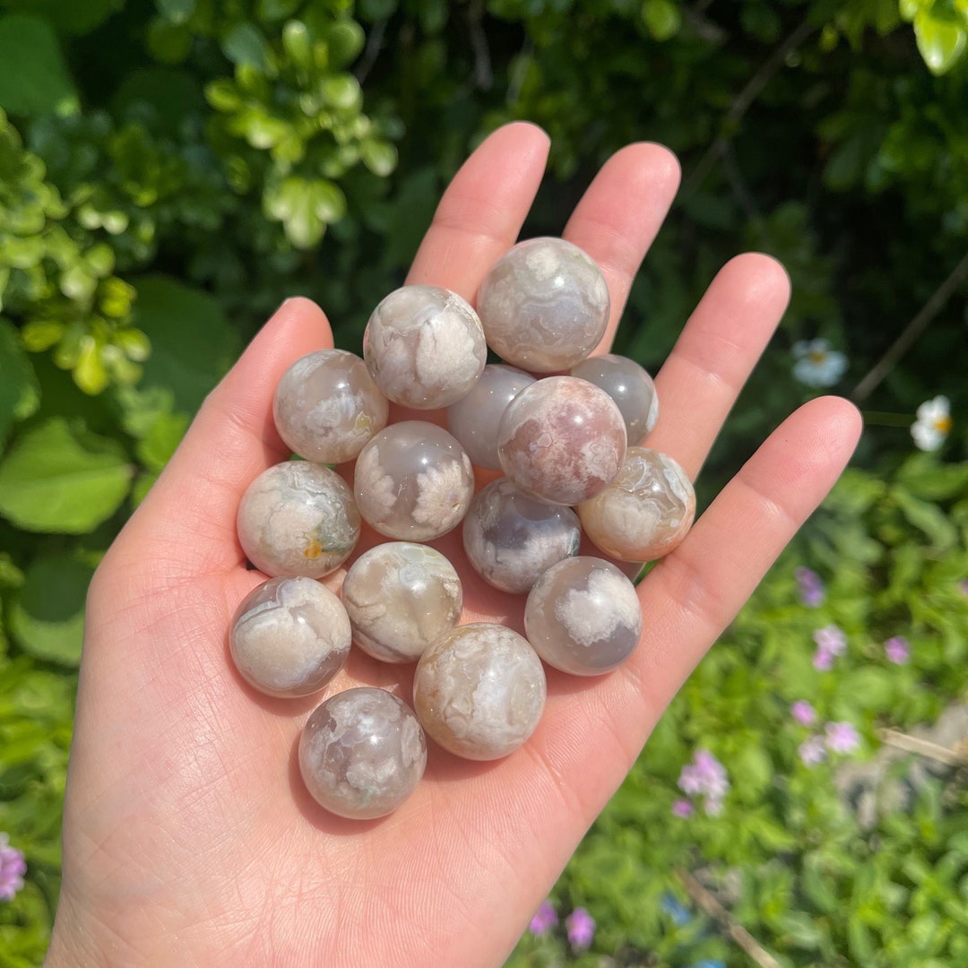 5PCS Sakura Flower Agate Sphere, Mini Flower Agate Crystal Sphere ...
