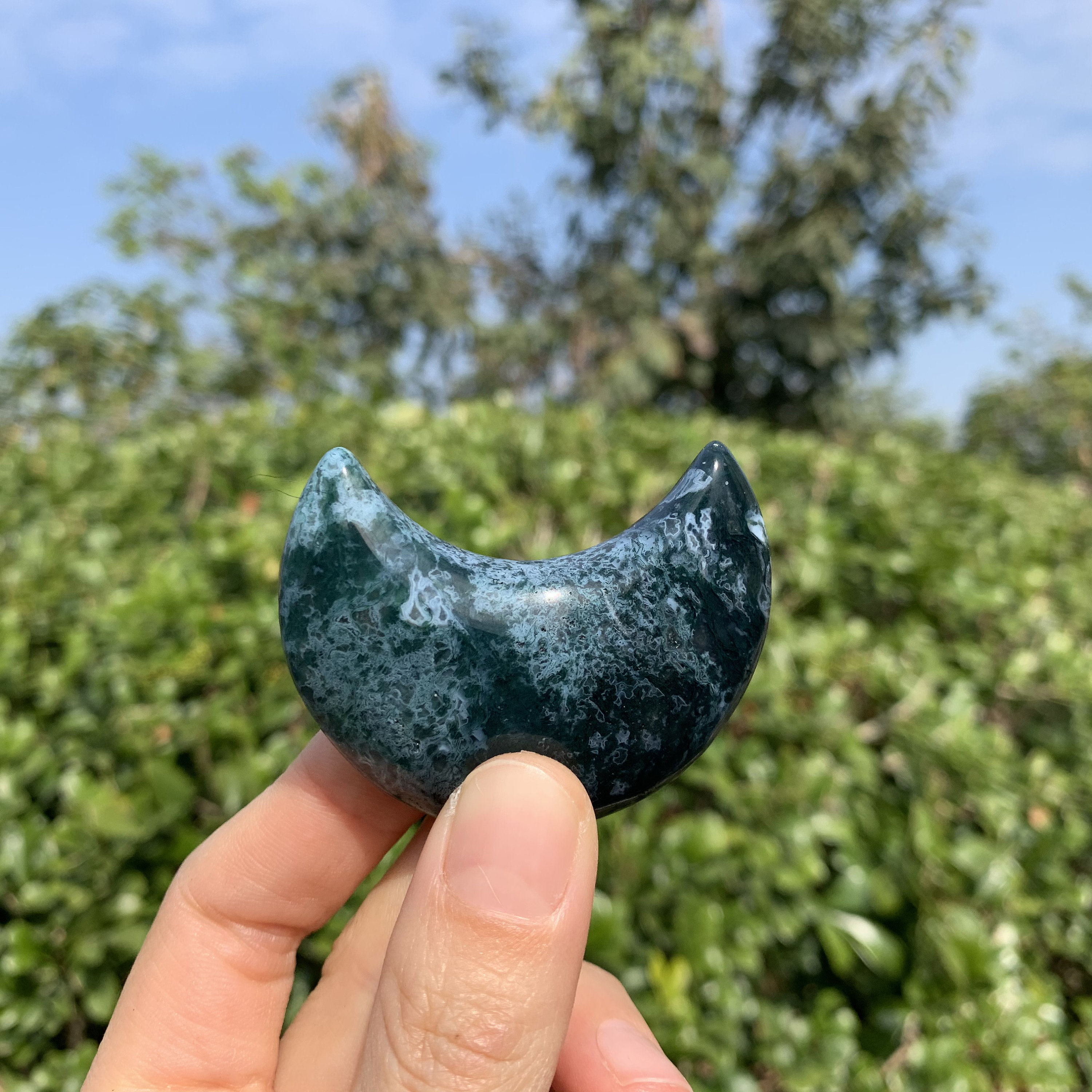 Natural Moss Agate Moon Crescent Moss Agate Healing Crystal | Etsy