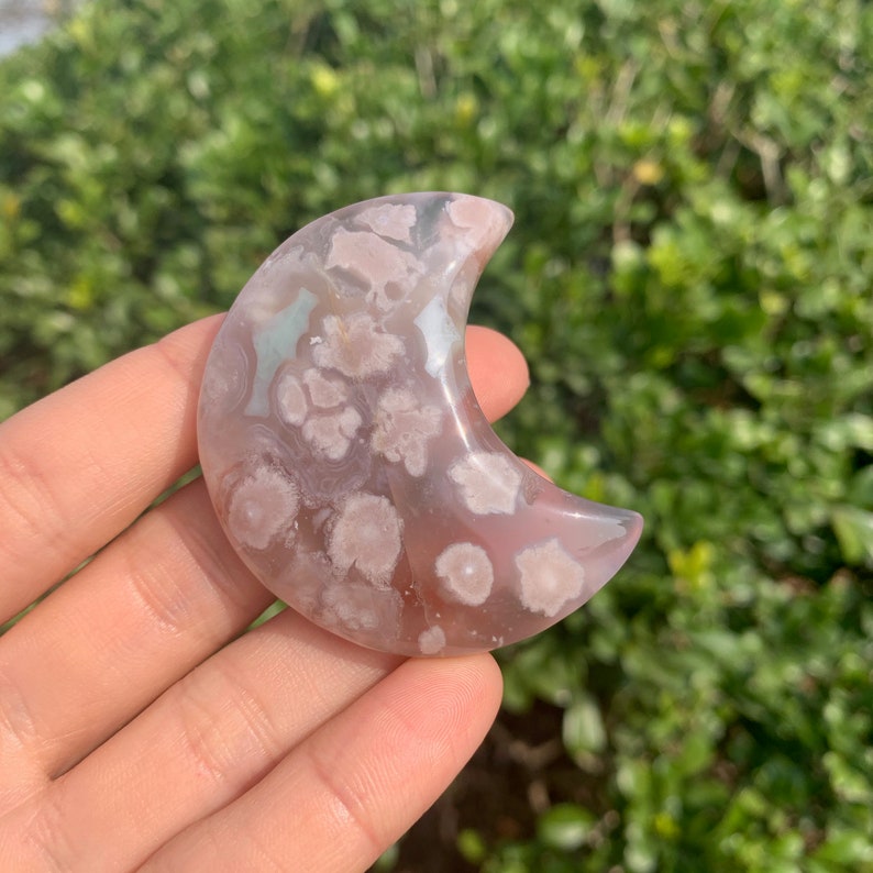 Flower Agate Moon Crescent Cherry Blossom Agate Crystal - Etsy