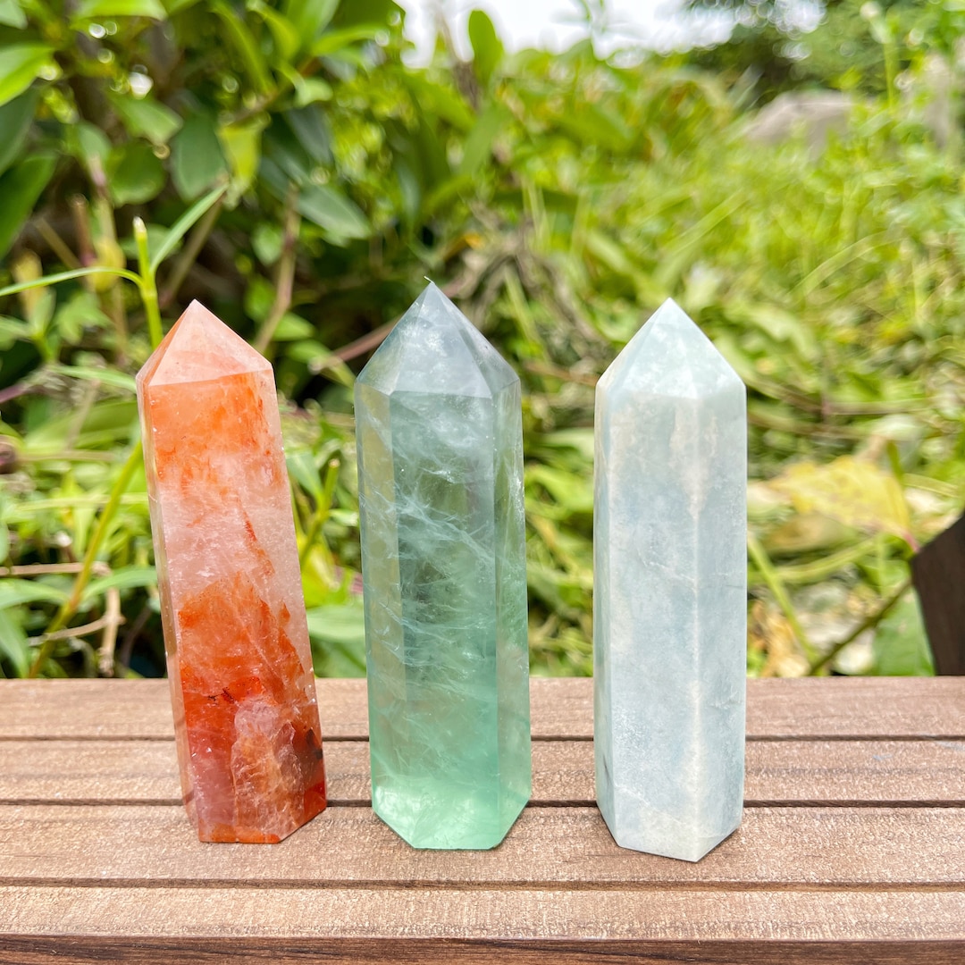 3PCS Healing Crystal Tower Set, Fire Quartz Tower, Green Fluorite Tower ...