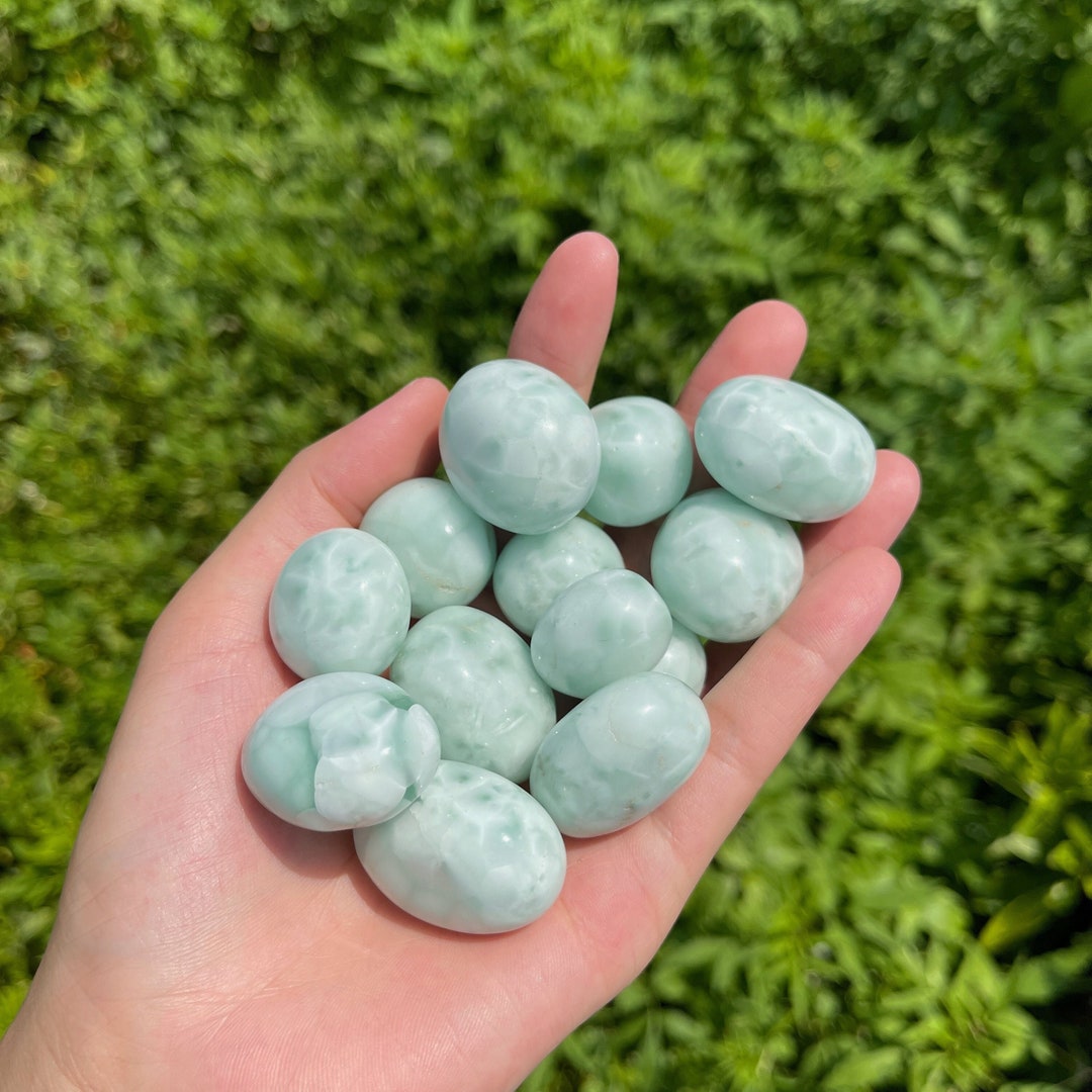 Green Angelite Tumble Stone, Tumbled Green Larimar, Crystal Tumble ...