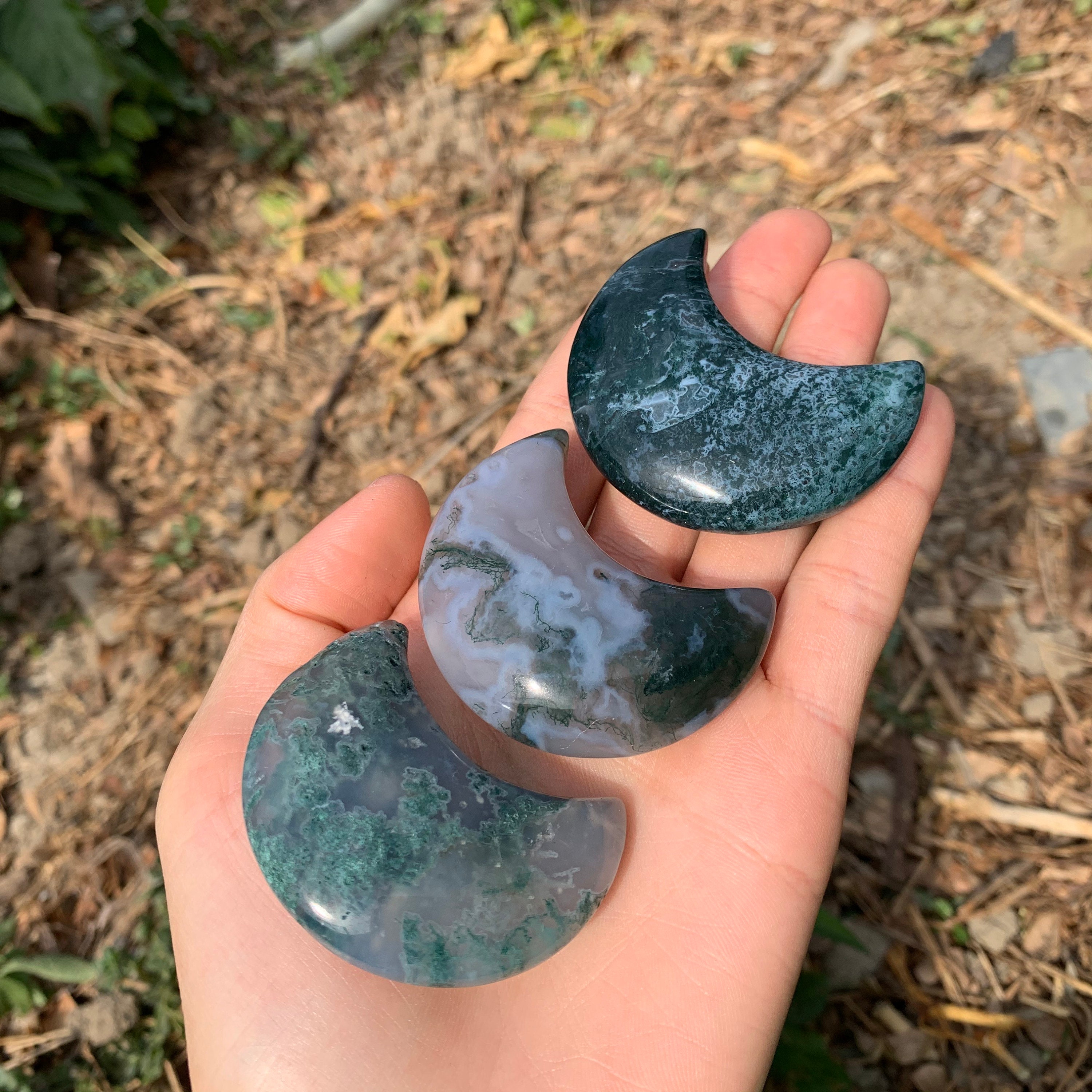 Natural Moss Agate Moon Crescent Moss Agate Healing Crystal | Etsy