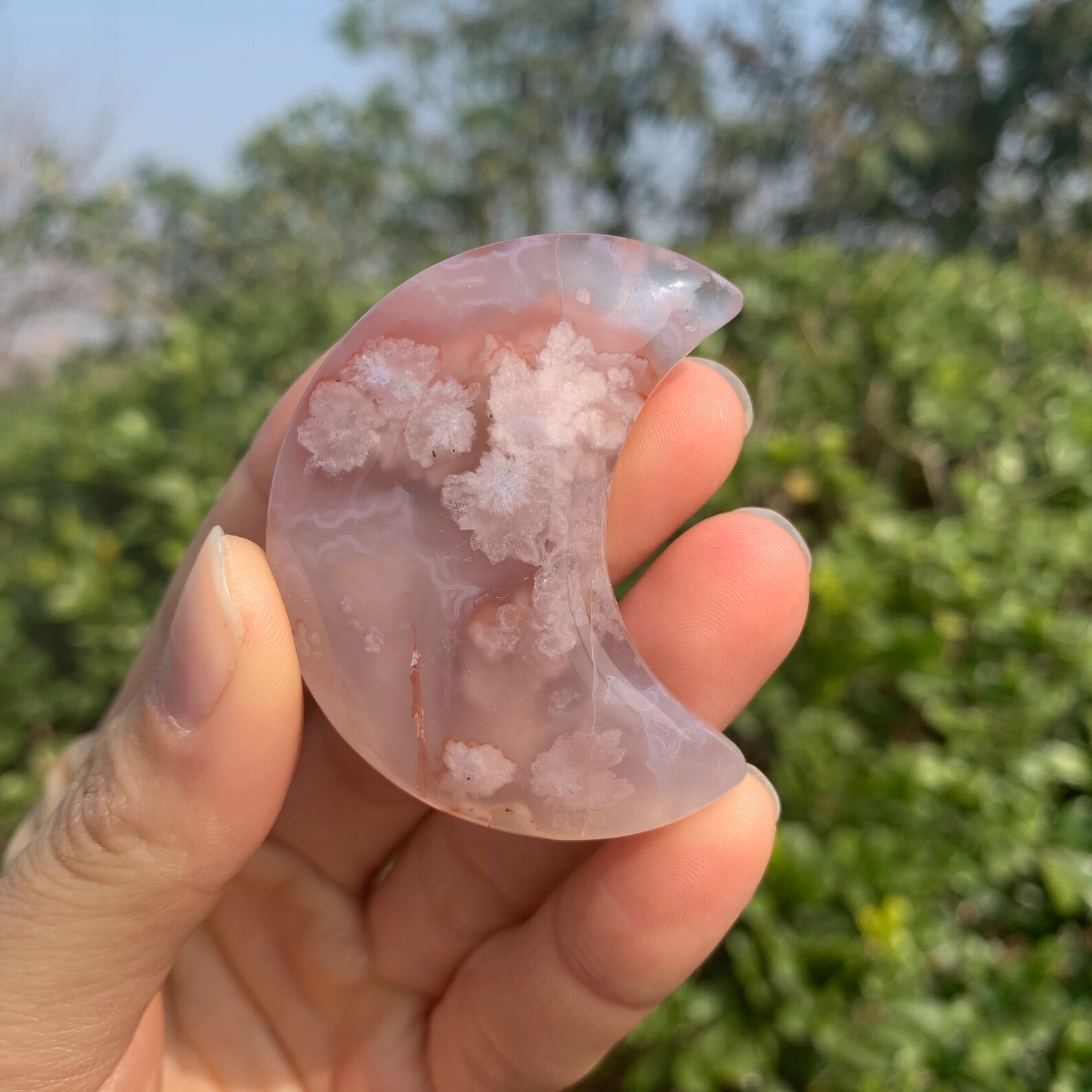 Flower Agate Moon Crescent Cherry Blossom Agate Crystal - Etsy