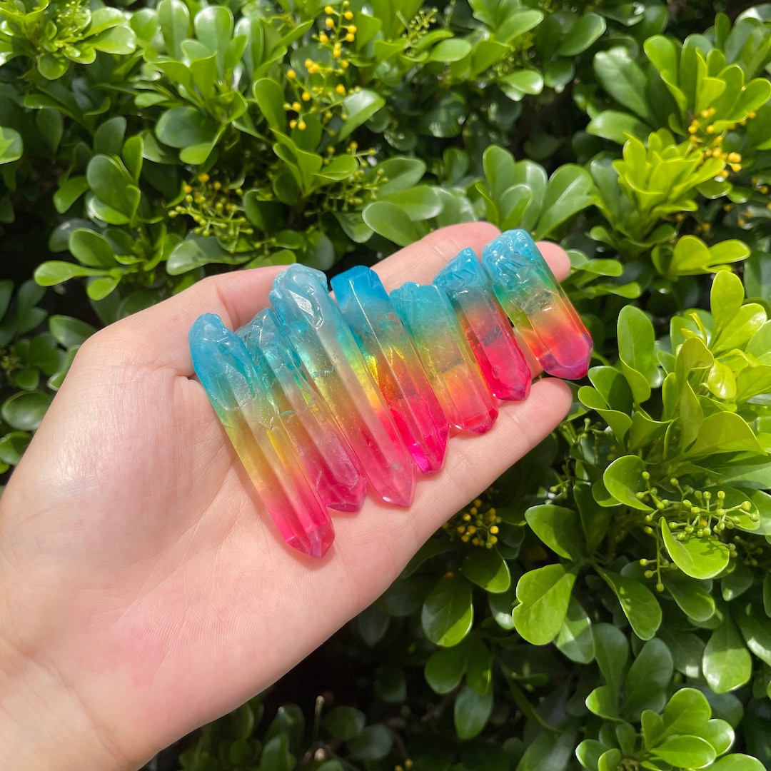 Rainbow Aura Quartz Points, Chakra Crystal Stick (3PCS) - Etsy