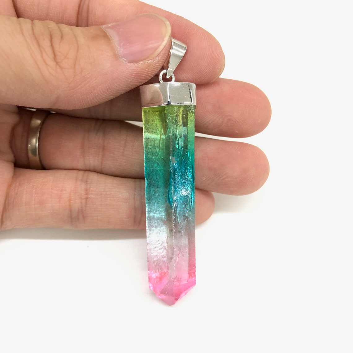 Rainbow Crystal Point Pendants Aura Crystal Pendant Charm | Etsy