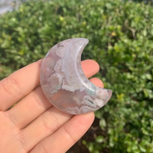 Flower Agate Moon, Crescent Cherry Blossom Agate, Crystal Quartz Moon ...