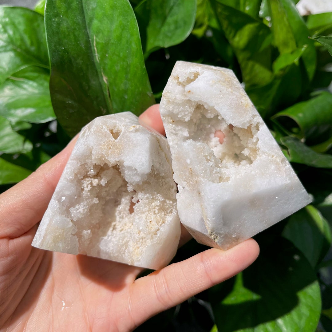 Druzy Quartz Geode From Morocco, White Druzy Agate Geode Cluster ...