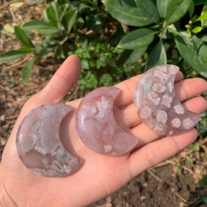 Flower Agate Moon, Crescent Cherry Blossom Agate, Crystal Quartz Moon ...