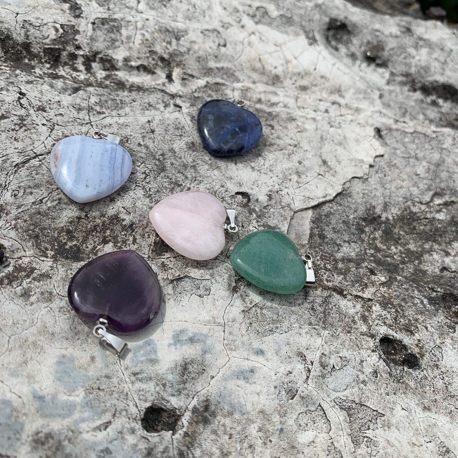 3PCS Natural Crystal Quartz Pendant Heart Shape Crystal | Etsy