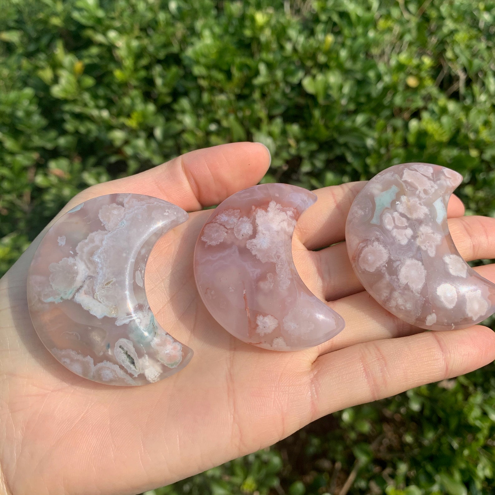 Flower Agate Moon Crescent Cherry Blossom Agate Crystal | Etsy