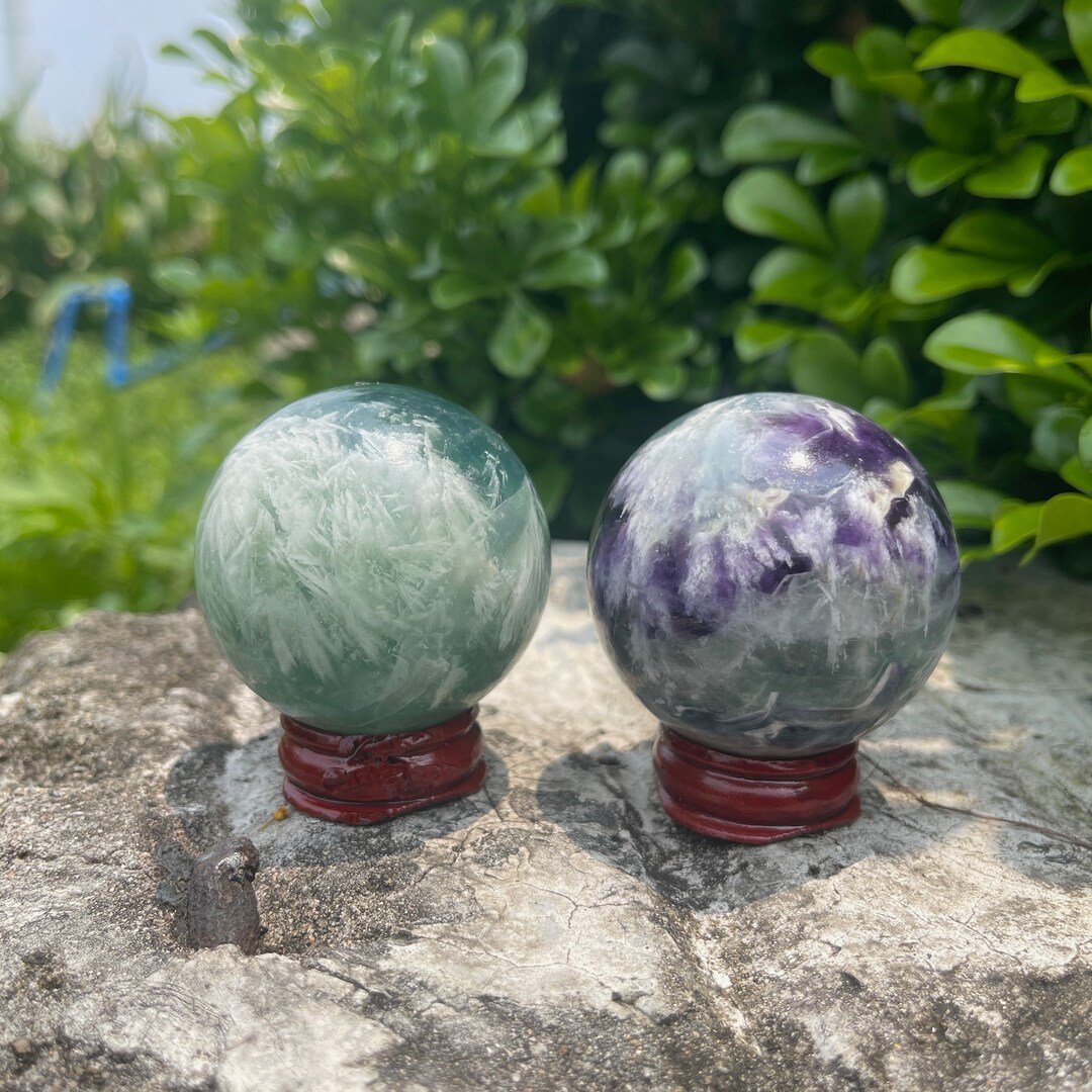 Snowflake Feather Fluorite Sphere, Crystal Home Decor - Etsy