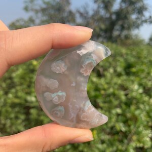Flower Agate Moon, Crescent Cherry Blossom Agate, Crystal Quartz Moon ...