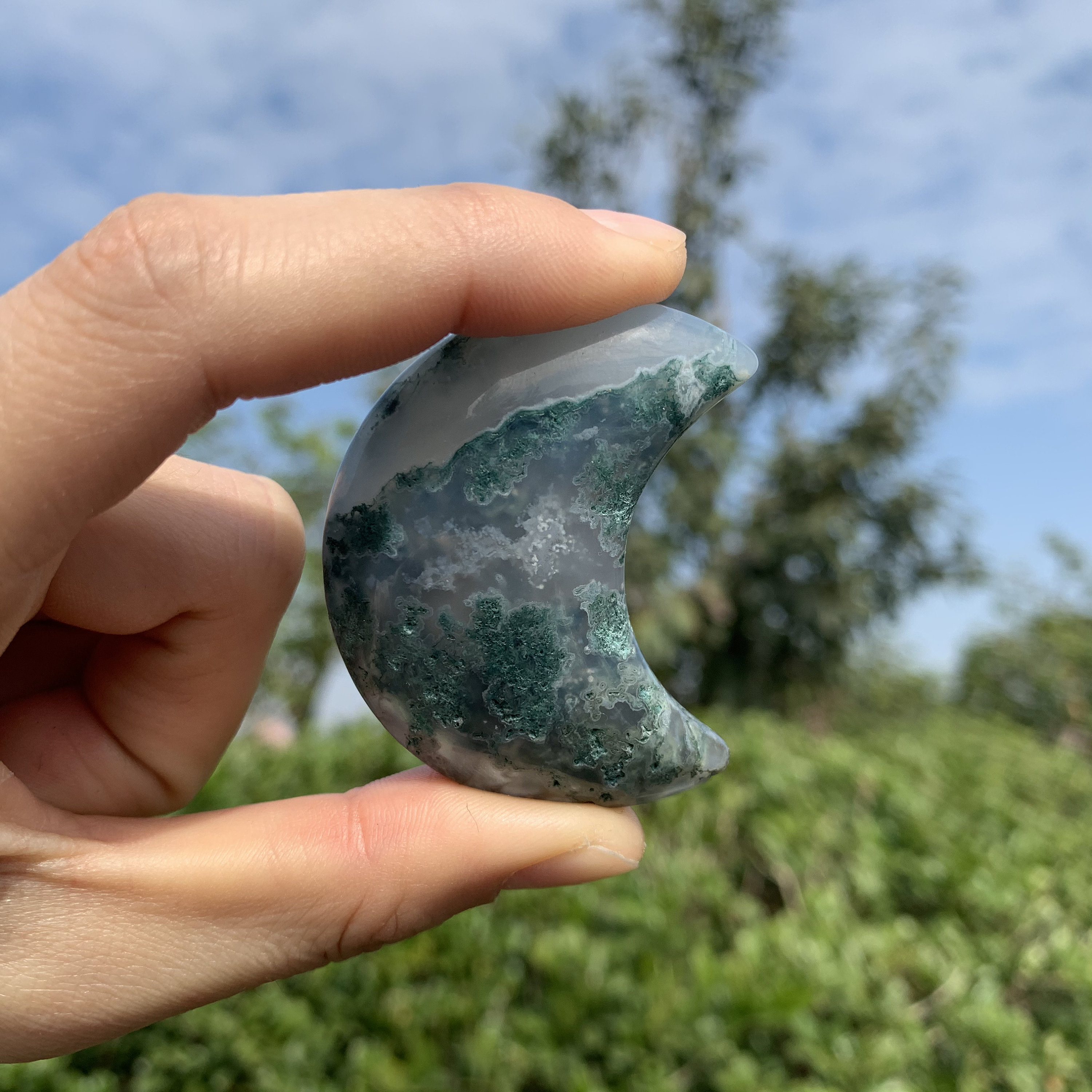 Natural Moss Agate Moon Crescent Moss Agate Healing Crystal - Etsy