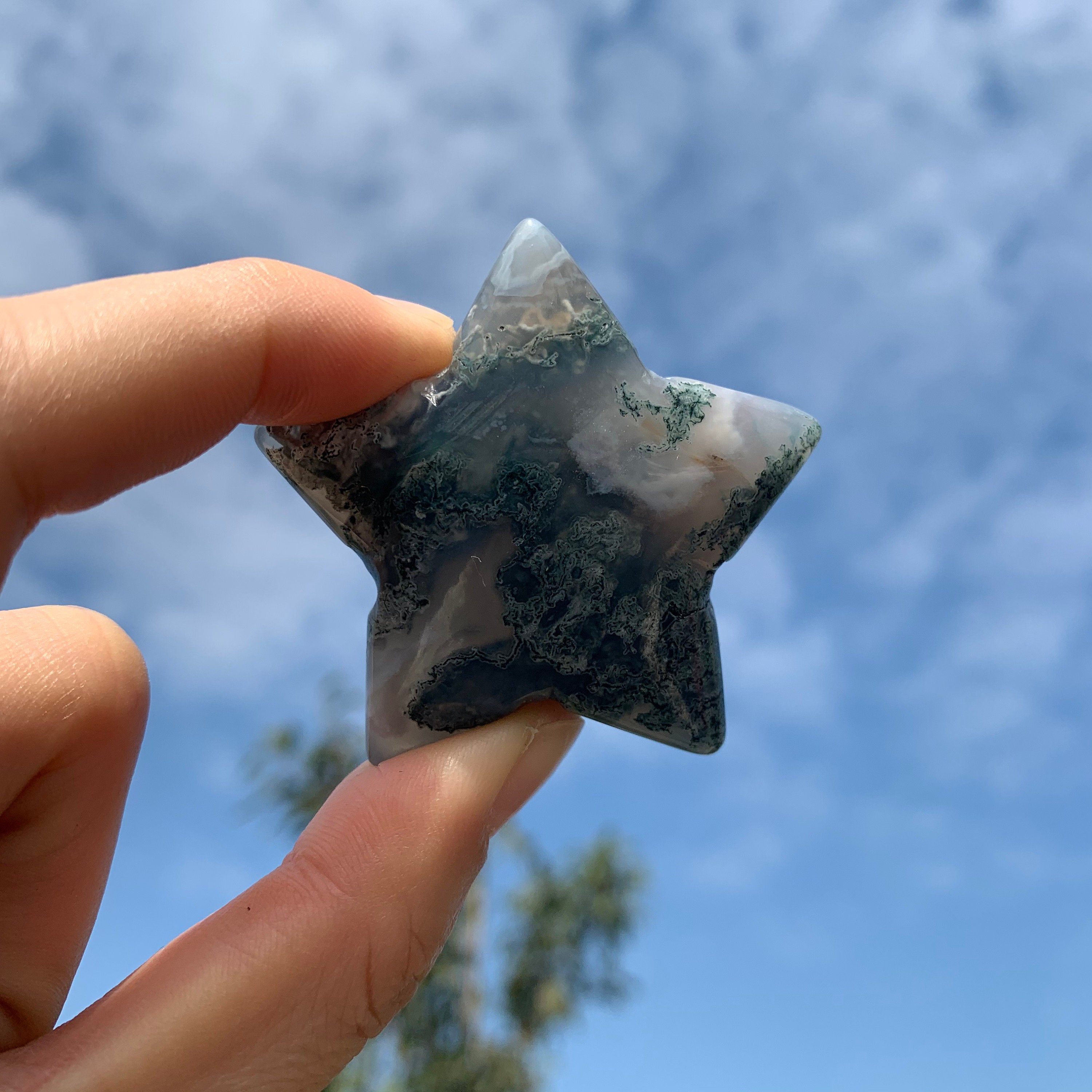 Moss Agate Moon Moss Agate Star Chakra Crystal Energy | Etsy