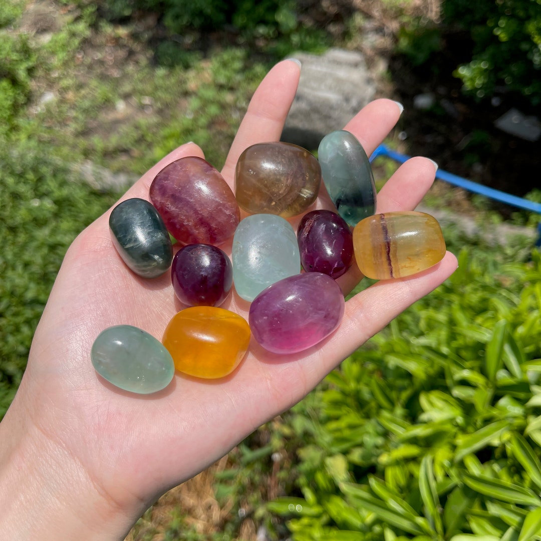 Rainbow Fluorite Tumble Stone, Polished Healing Crystals (3PCS) - Etsy