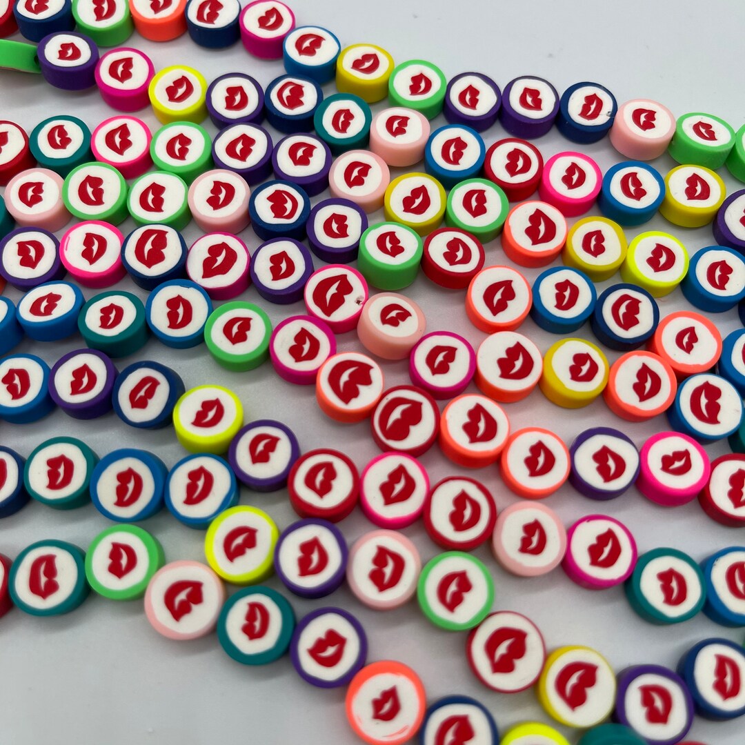 Polymer Clay Disc Lip Print Shape Red Lip Shape Vinyl Heishi - Etsy