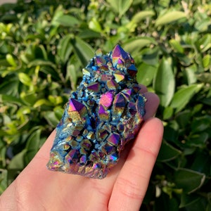 Titanium Aura Quartz Cluster, Rainbow Quartz Cluster, Aura Crystal Cluster, Raw Quartz Cluster ...