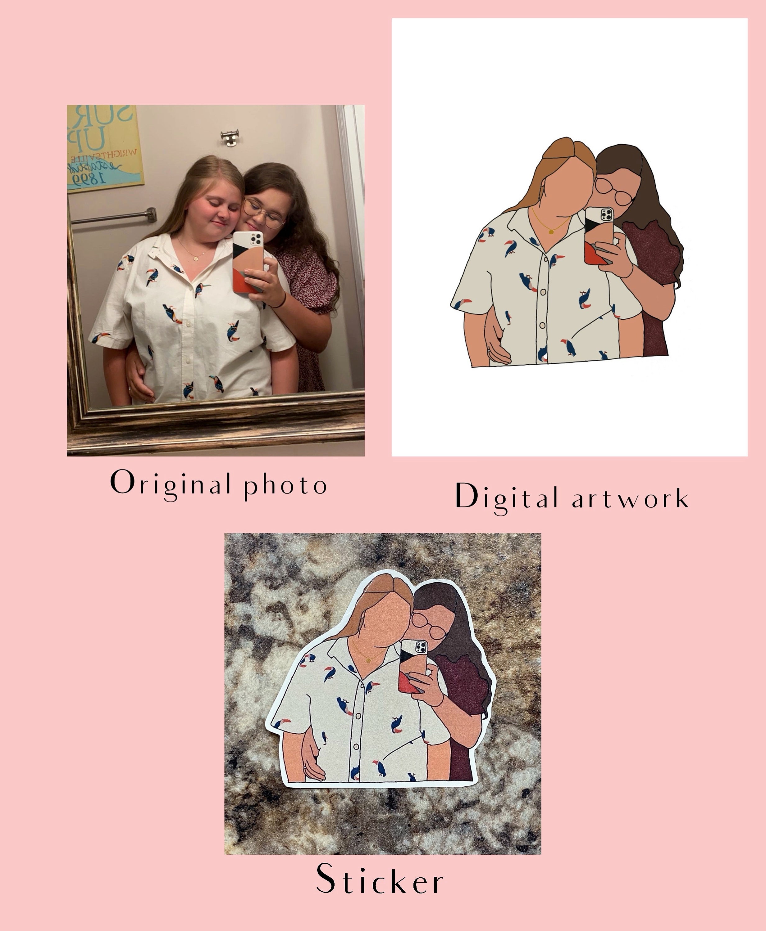 Custom Outline Sticker Drawings, Digital Art, Custom Cartoon Stickers ...