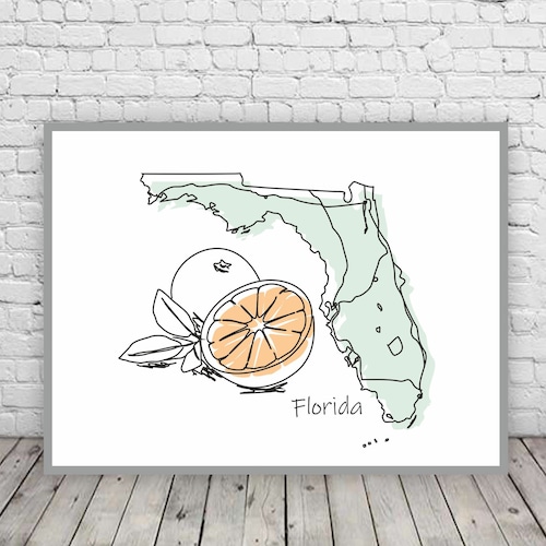 Florida Line Drawing Printable Wall Art Florida Wall Art | Etsy