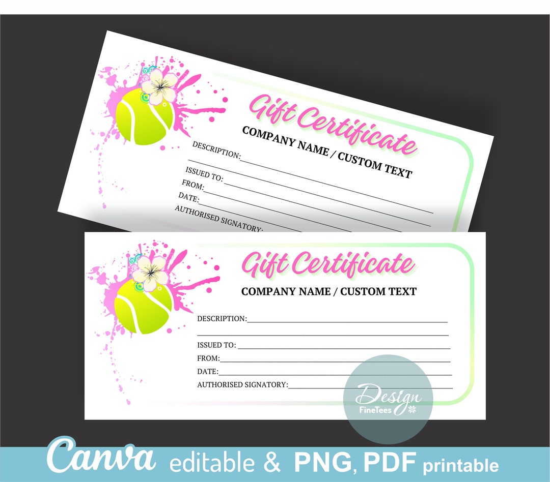 Tennis Gift Certificate Template Editable Printable, PDF, PNG, Canva ...