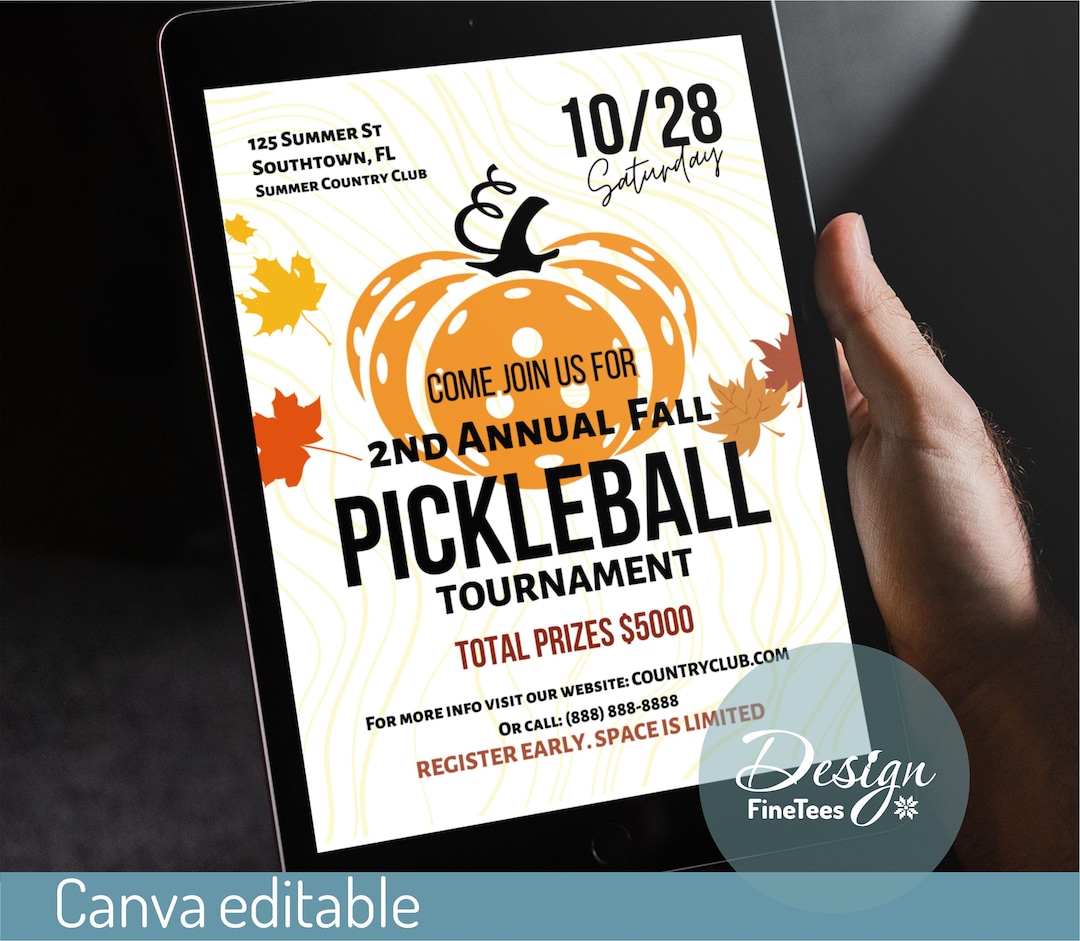 Fall Pickleball Flyer Template Canva Free Editable Tournament - Etsy