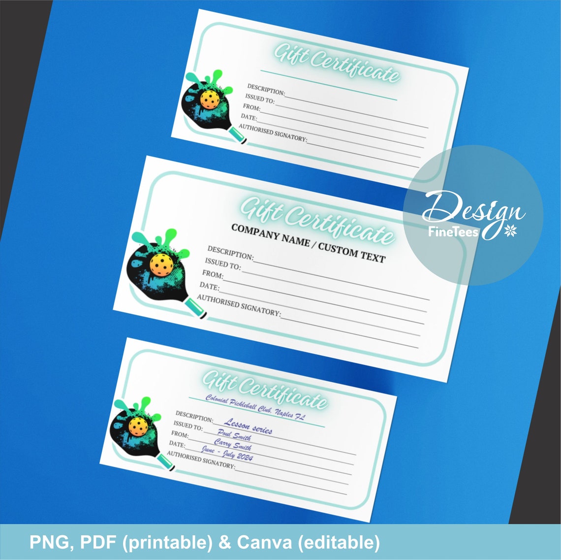 Pickleball Gift Certificate Template Editable Printable, PDF, PNG ...