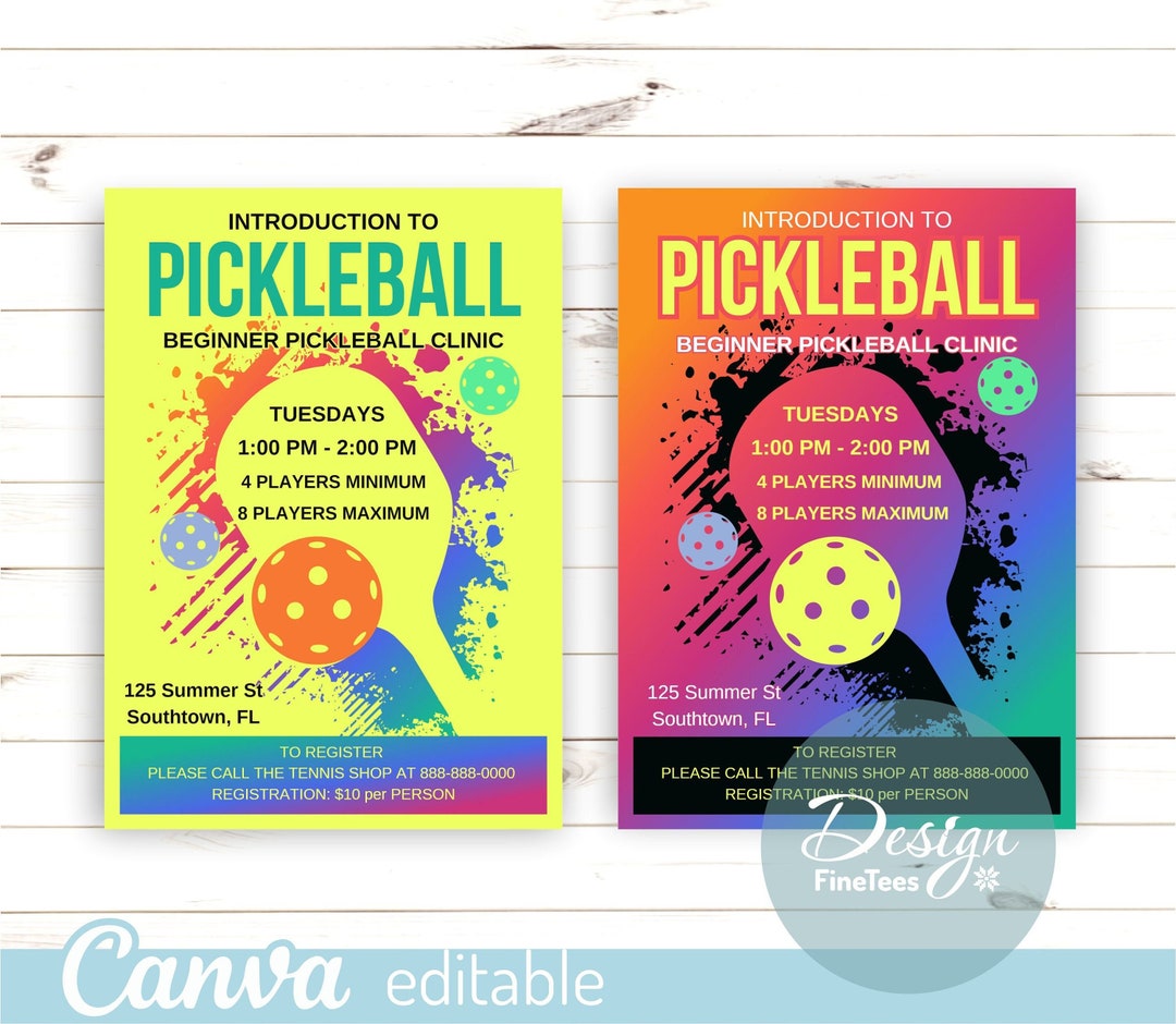 Pickleball Lessons Flyer, Canva Editable Template, Beginner ...