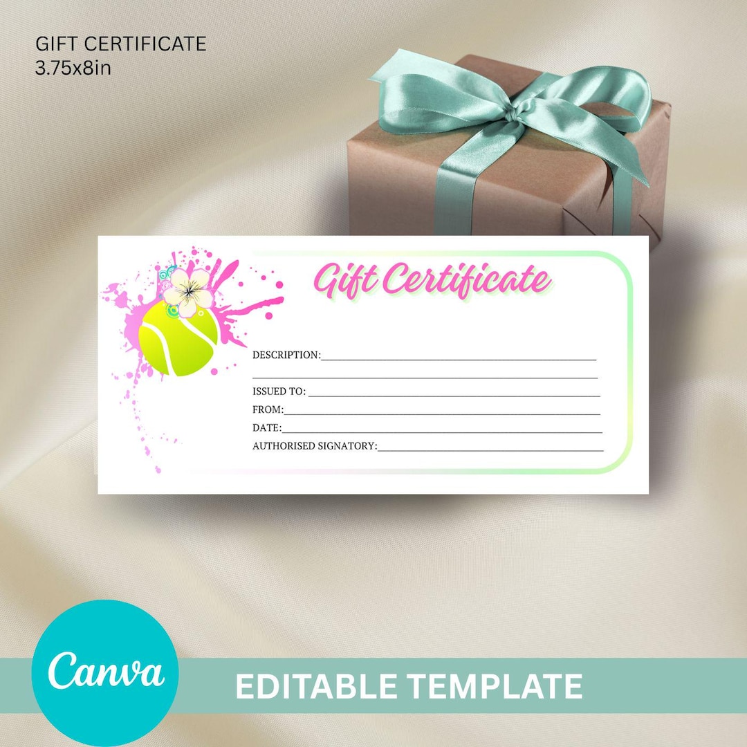 Tennis Gift Certificate Template Editable Printable, PDF, PNG, Canva ...